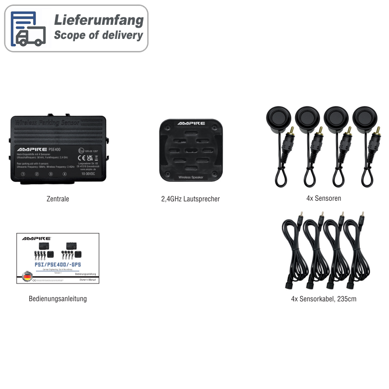 AMPIRE Einparkhilfe für Heck-Stossfänger, Schwarz matt, Einbau-Montage ...